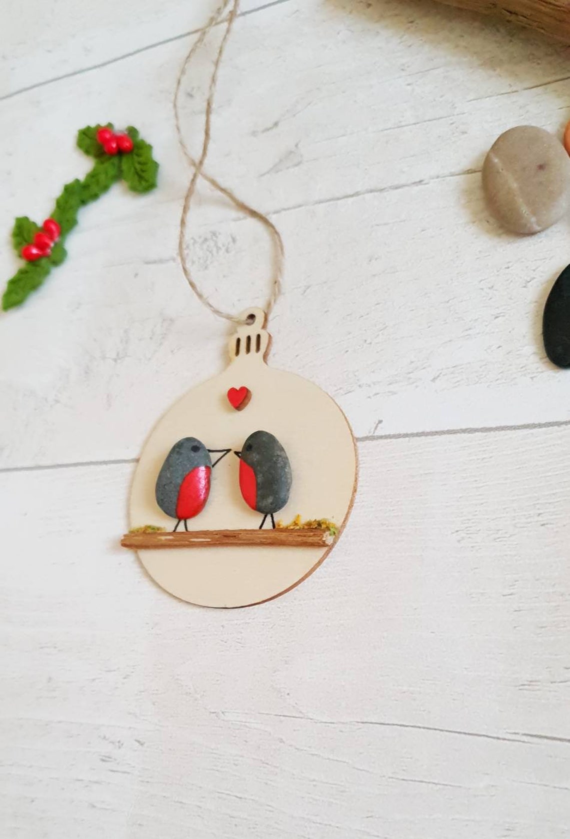 Christmas Robin Pebble Baubles Christmas Tree Pendant Robin - Etsy UK