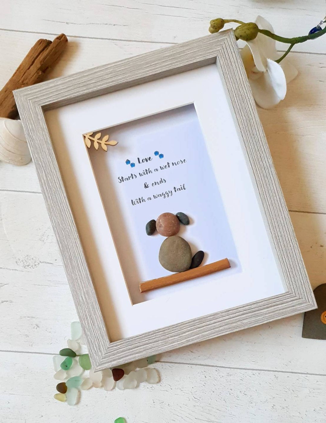 Dog Pebble Art Picture, New Dog Gift, Pebble Dog Picture, Dog Wall Art ...