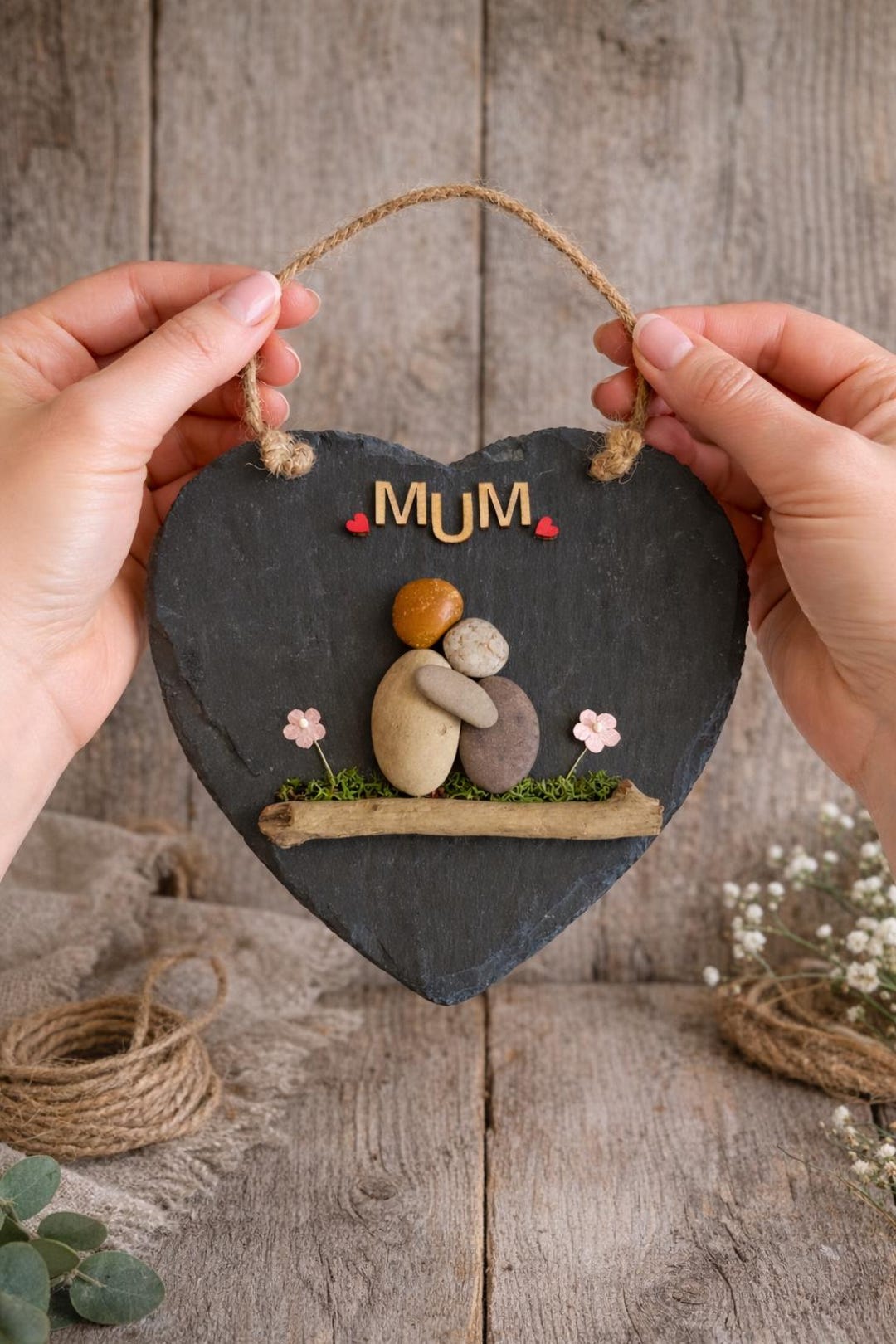 Pebble Art Mum Gift: Slate Heart, Mother & Child - Etsy