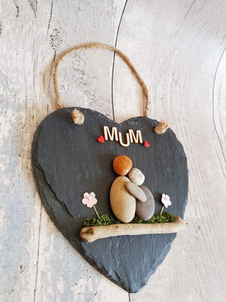 Pebble Art Mum Gift: Slate Heart, Mother & Child - Etsy