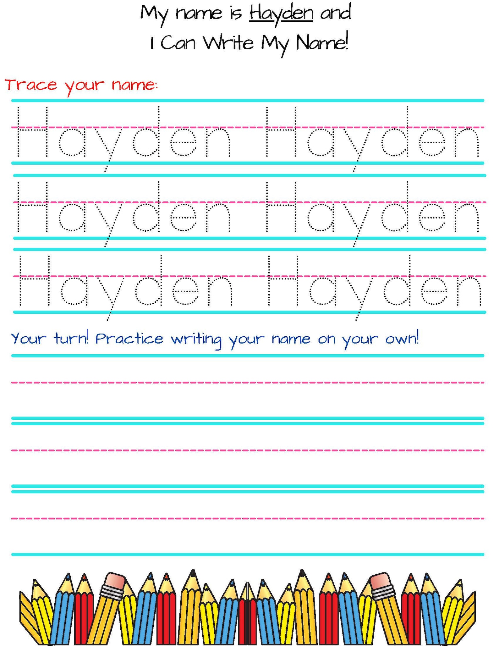 PERSONALIZED I Can Write My Name Worksheet - Etsy