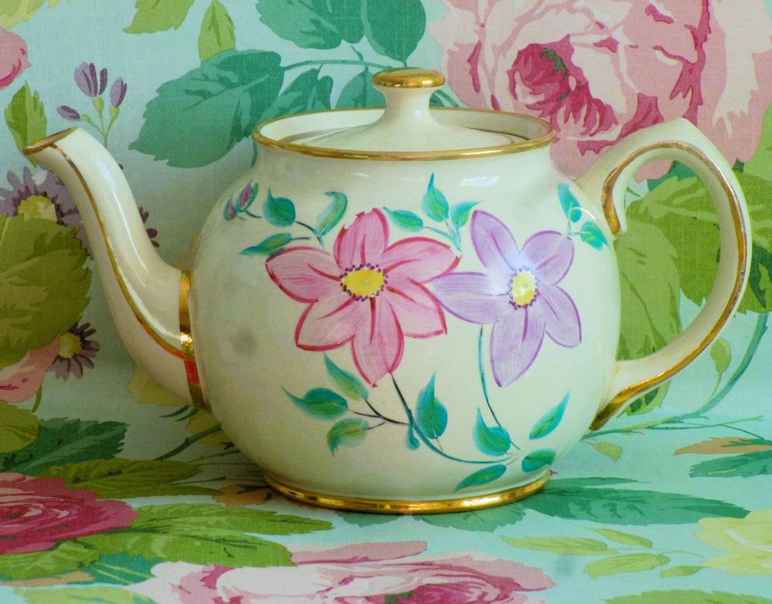 Sadler Hand Painted Floral Teapot - Etsy