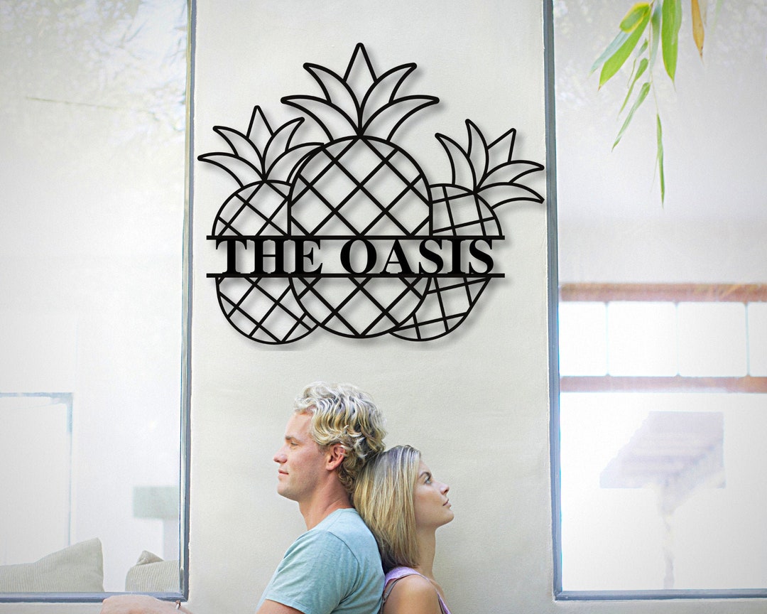 Pineapple Metal Sign, Personalized Family Name Metal Sign, Housewarming ...
