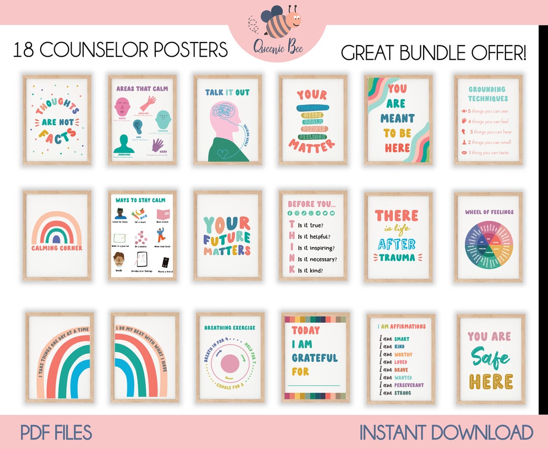 Set of 18 Counseling Posters Office Decor School Psychologist Wall Art ...