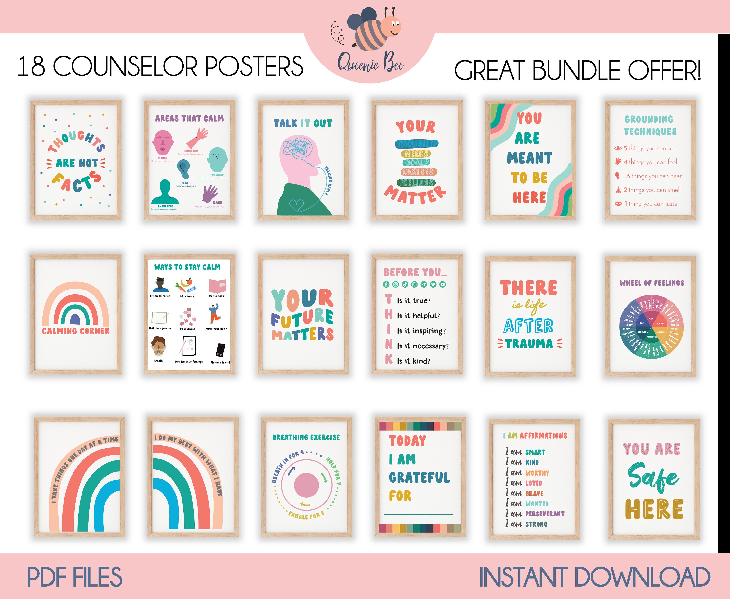 Set of 18 Counseling Posters Office Decor School Psychologist Wall Art ...