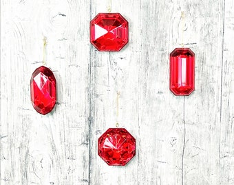 Jewel Ornament Set, Red Jewel Ornaments, Gem Ornaments, Acrylic Jewel ...