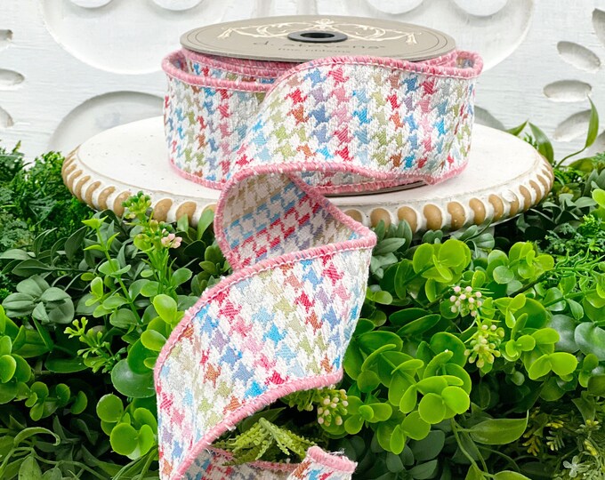 Pastel Houndstooth Ribbon, D Stevens Jacquard Houndstooth Ribbon, Pink ...