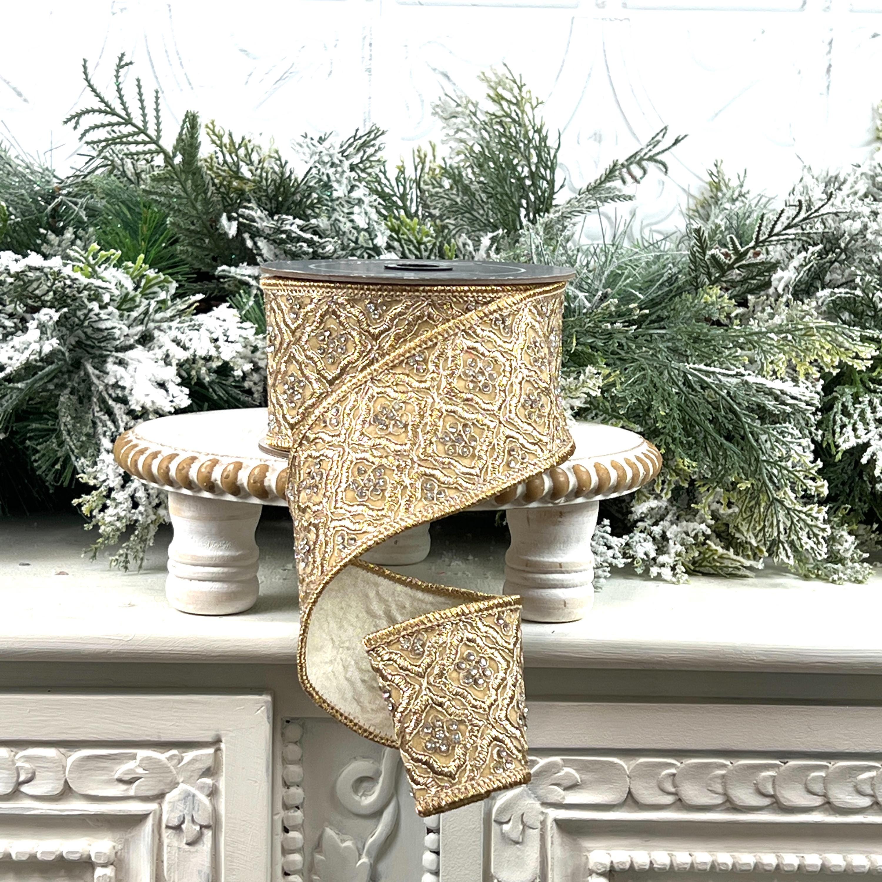 Gold Embroidered Tapestry Ribbon With Rhinestones: Farrisilk Heirloom ...