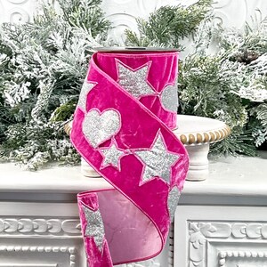 Nancy Brown Hot Pink Velvet Ribbon With Heart and Star Accents ...