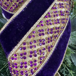 Jeweled Purple Velvet Ribbon, Purple Jeweled Ribbon, Purple and Gold ...