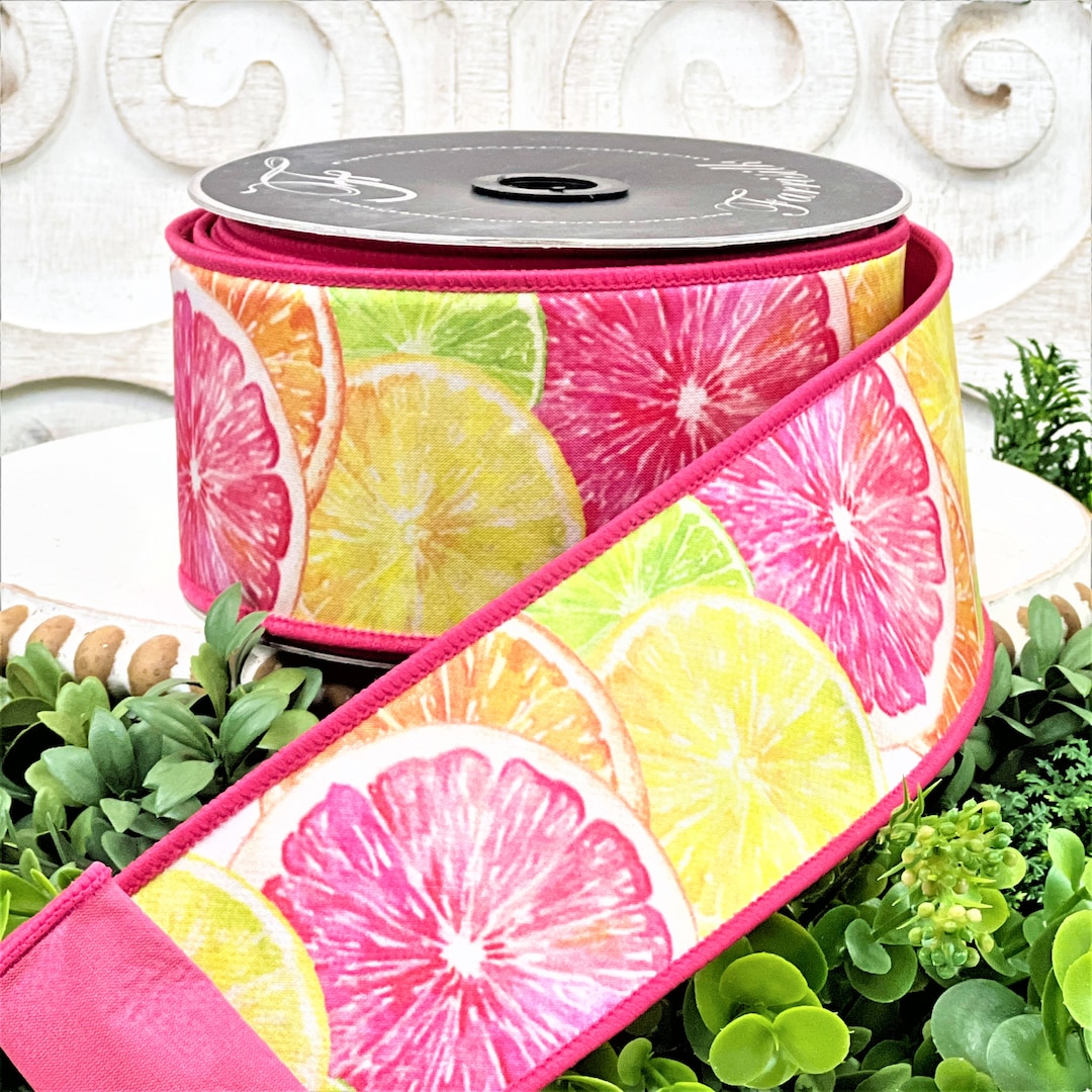 Pink and Yellow Fruit Ribbon,vibrant Citrus Ribbon, Lemon Ribbon ...