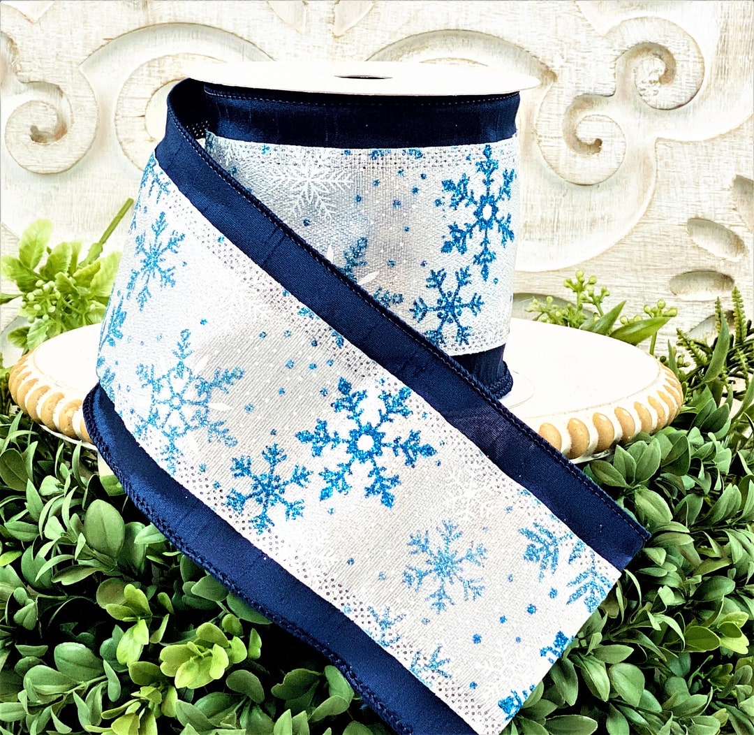 Glitter Snowflake Ribbon, Blue Snowflake Ribbon, Blue Christmas Ribbon ...