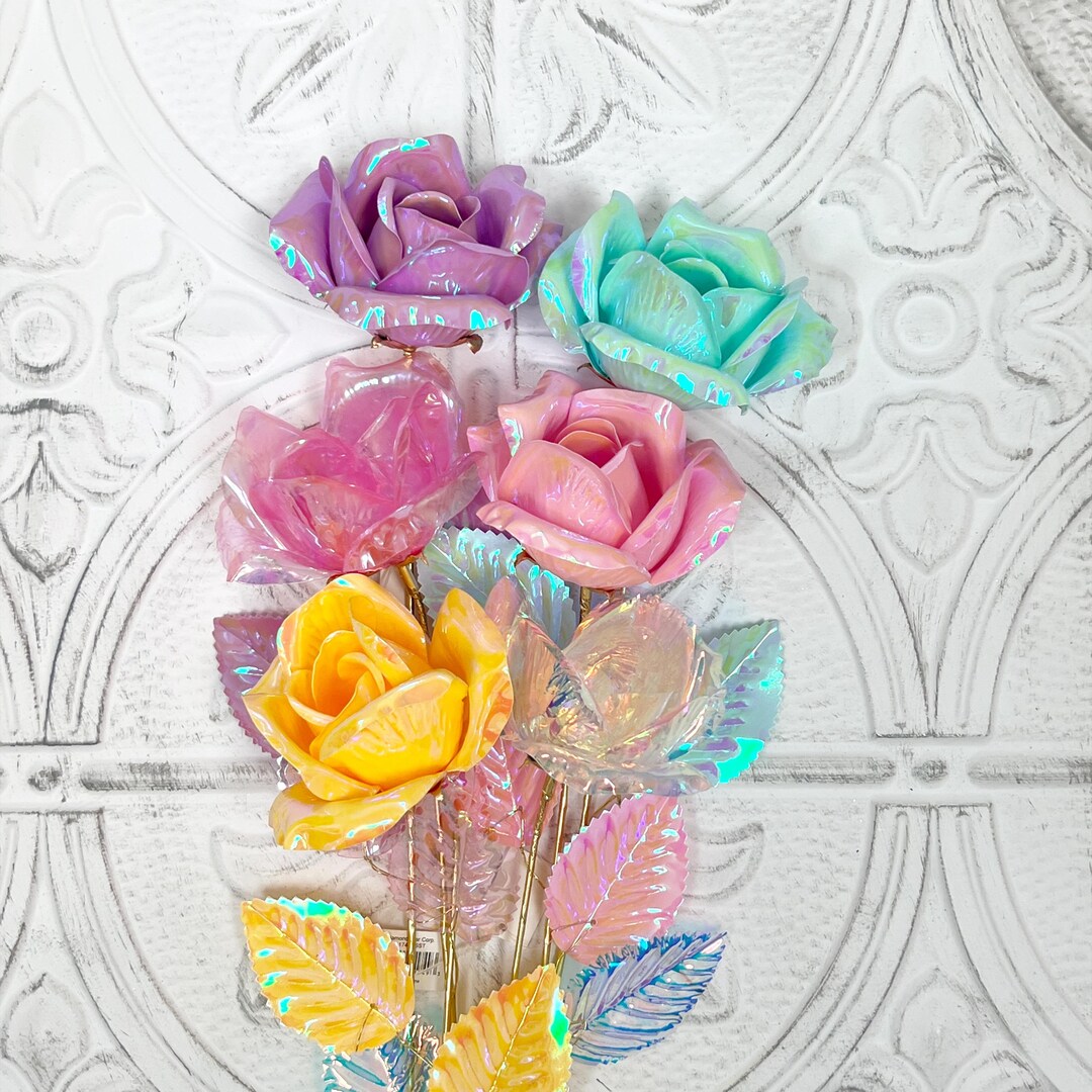 Iridescent Rose With Gold Stem: Spring Floral Arrangement - Etsy