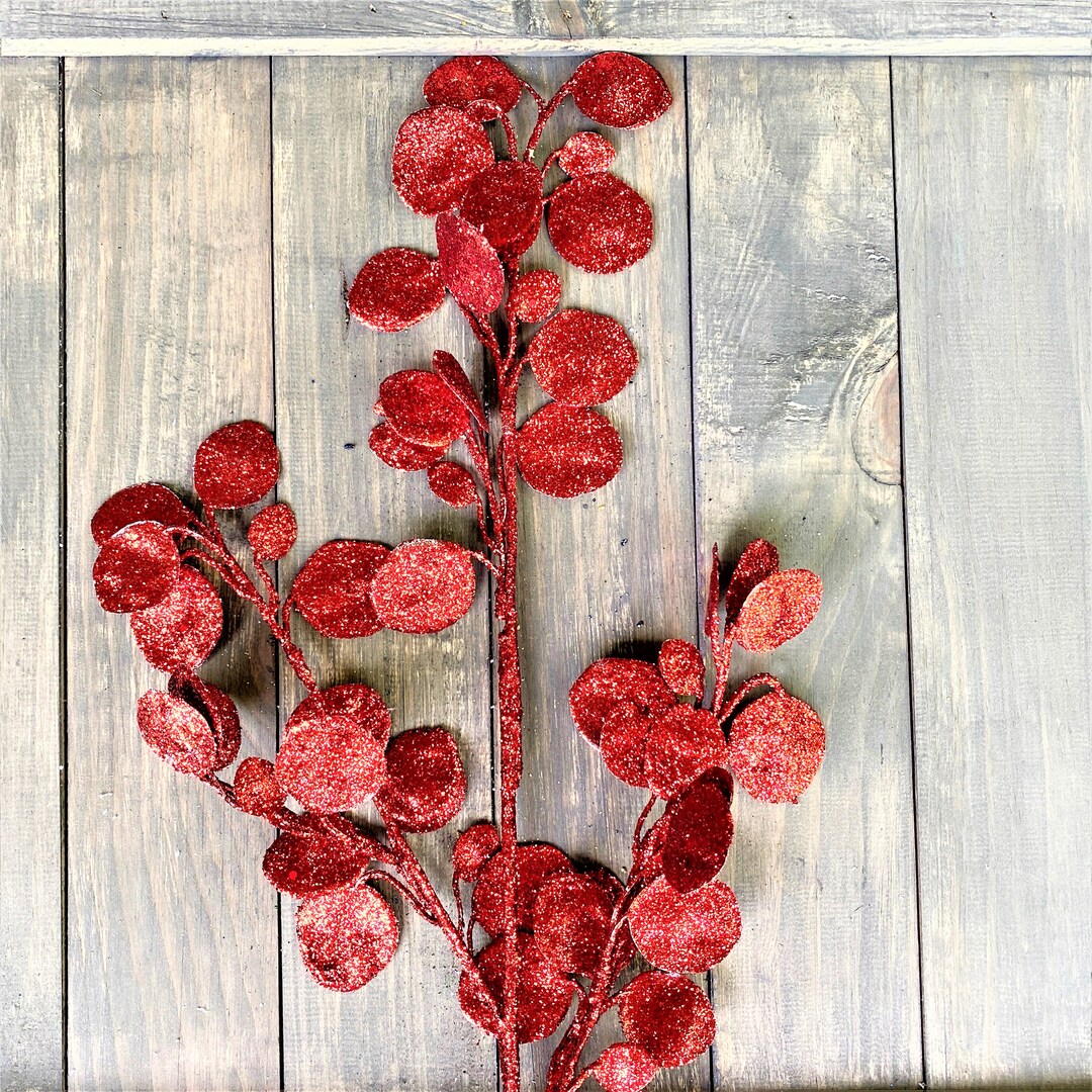 Red Glitter Lunaria Leaf Spray: Holiday Floral Stem (30") - Etsy