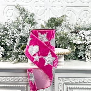 Nancy Brown Hot Pink Velvet Ribbon With Heart and Star Accents ...