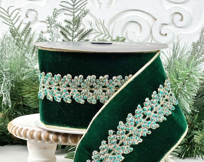 Farrisilk Enchanted Vine Jeweled Emerald Velvet Ribbon - Luxurious ...