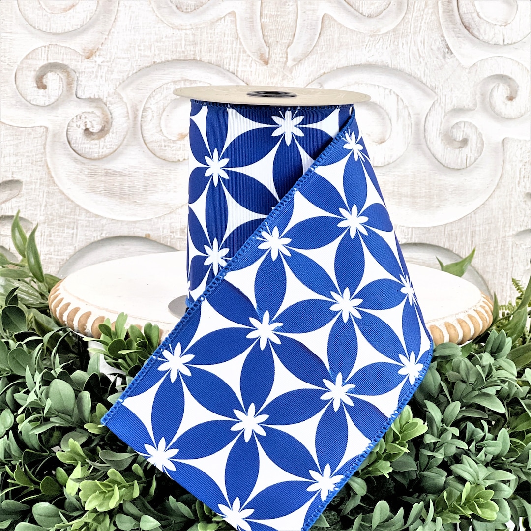 Blue and White Ribbon, Blue and White Flowered Ribbon, Royal Blue ...