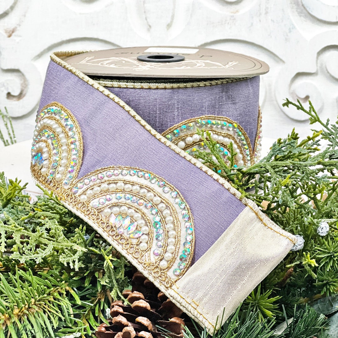Lilac Jeweled Ribbon, Pearl Trim Ribbon, Lilac Ribbon, Lilac Easter ...