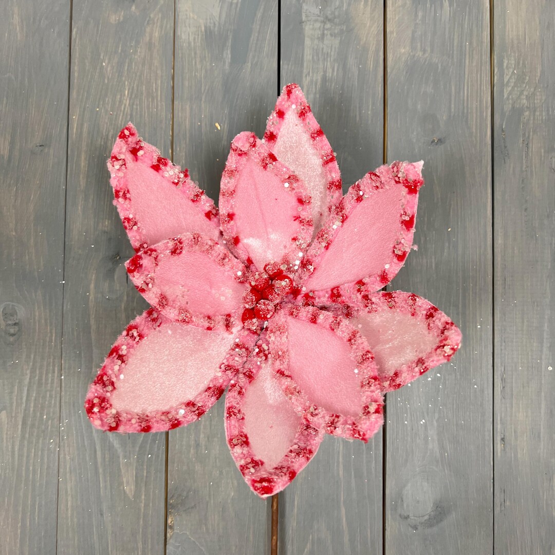 Pink and Red Glitter Poinsettia Stem, 22" Pink Poinsettia Stem ...