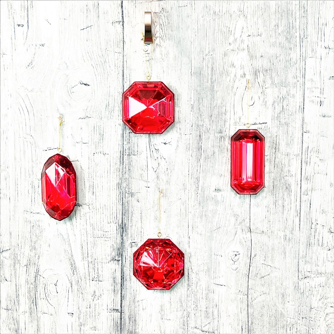 Jewel Ornament Set, Red Jewel Ornaments, Gem Ornaments, Acrylic Jewel ...