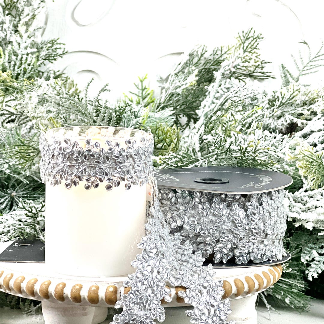 Farrisilk Crystal Trim Ornamate - Silver, Designer Adhesive Ribbon With ...