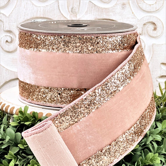 Blush Velvet Ribbon Pink Velvet Ribbon Pink Glitter Ribbon - Etsy