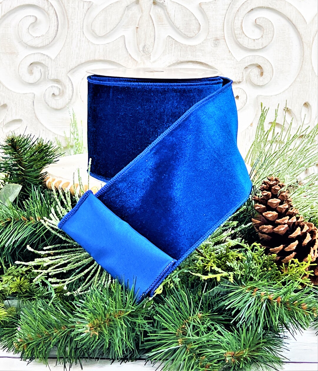Midnight Blue Velvet Ribbon, 4 Inch Velvet Ribbon, Two Sided Velvet ...