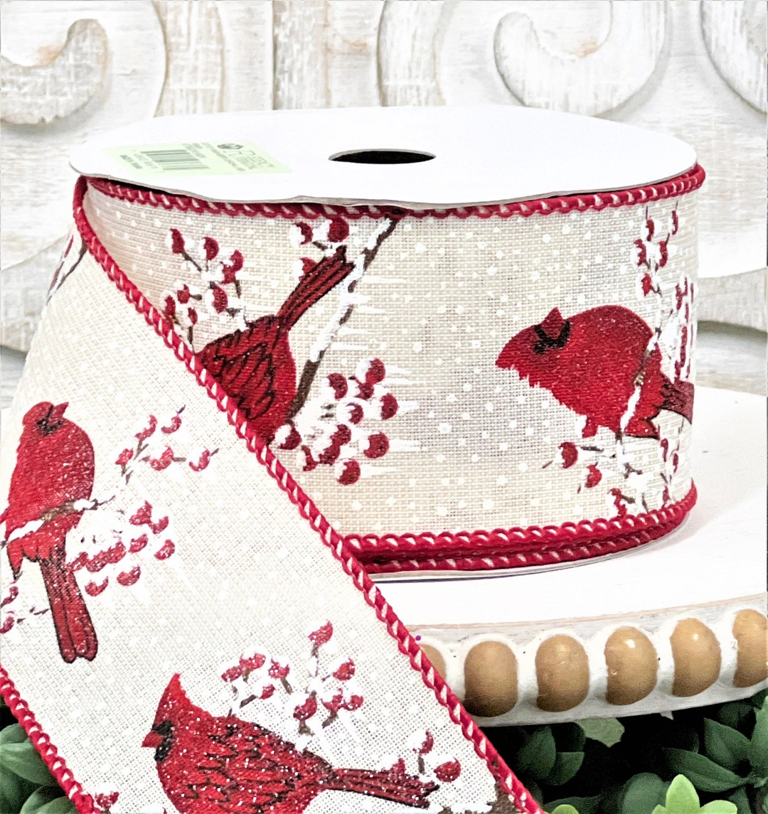 Cardinal Ribbon, Christmas Cardinal Ribbon, Red Bird With Berries ...