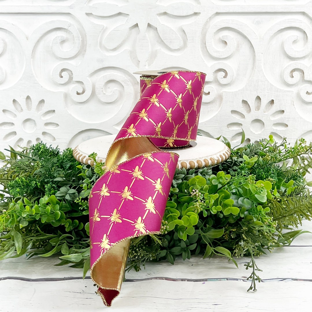 French Bee Ribbon, D Stevens Bee Ribbon, Hot Pink Taffeta With Metallic ...