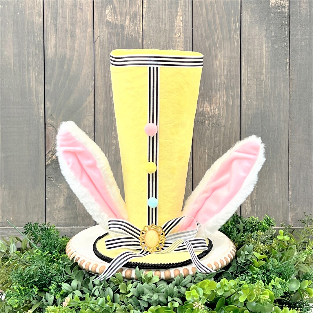 Velvet Stripe Bunny Ear Hat: Yellow Easter Decor - Etsy