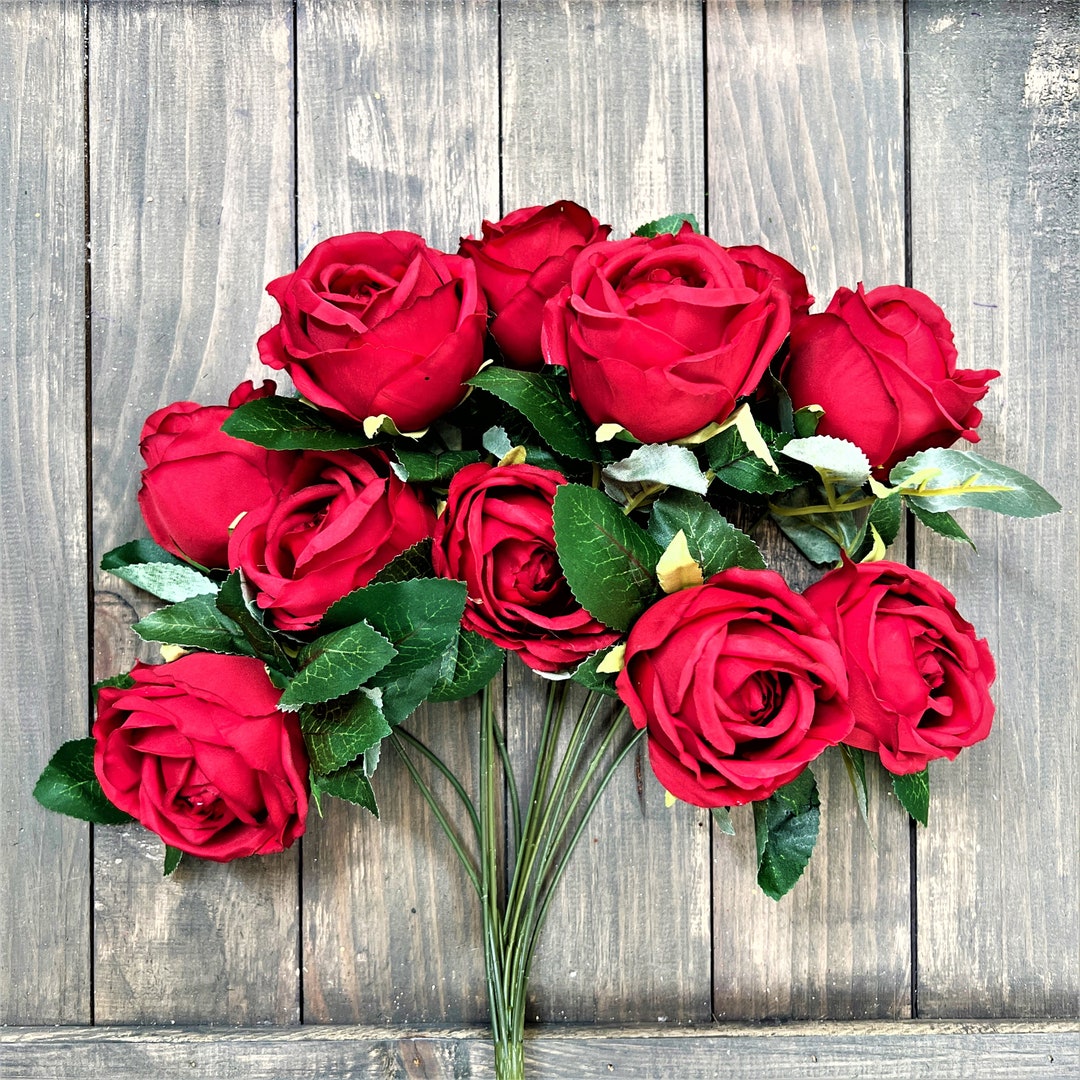Artificial Red Rose Bush 13 Red Rose Stems Red Rose - Etsy