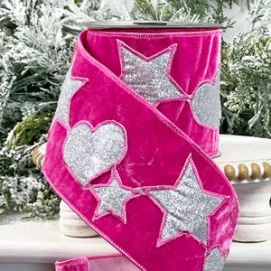 Nancy Brown Hot Pink Velvet Ribbon With Heart and Star Accents ...