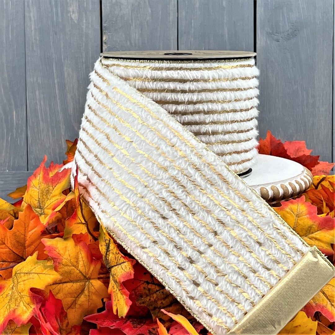 D Stevens Ribbon, Faux Fur Ribbon, Metallic Gold Stripe Faux Fur Ribbon ...