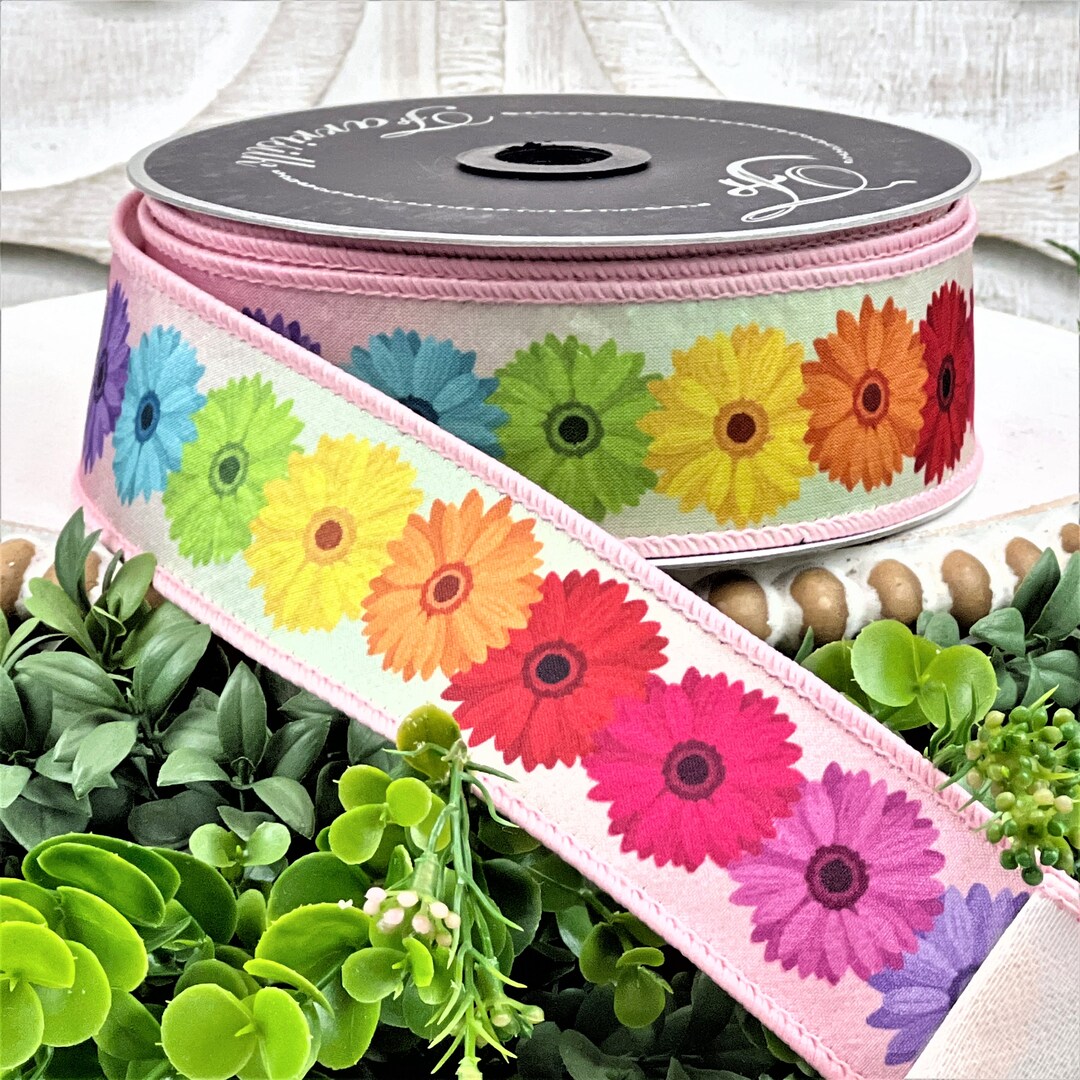 Pink Floral Ribbon, Multicolor Ribbon, Daisy Ribbon, Flower Ribbon ...