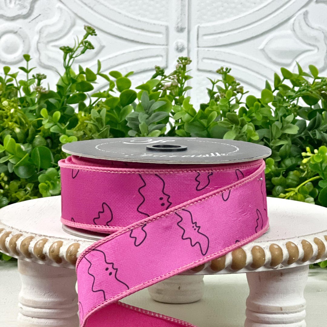 Farrisilk Hot Pink Bat Ribbon, Halloween Designer Ribbon With Black ...