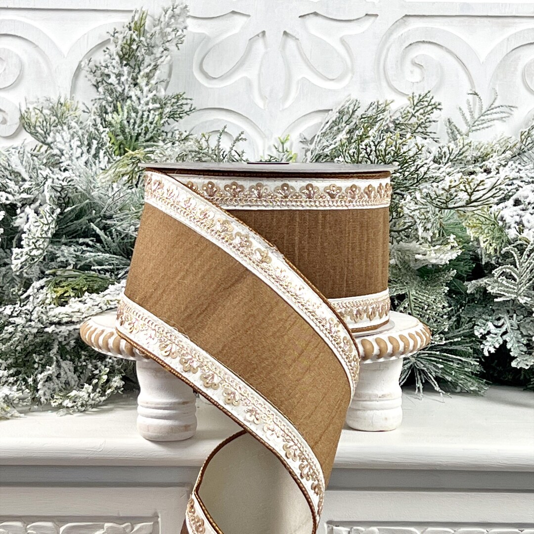 Farrisilk Chocolate Brown Jeweled Ribbon With Gold Florets - Luxury ...