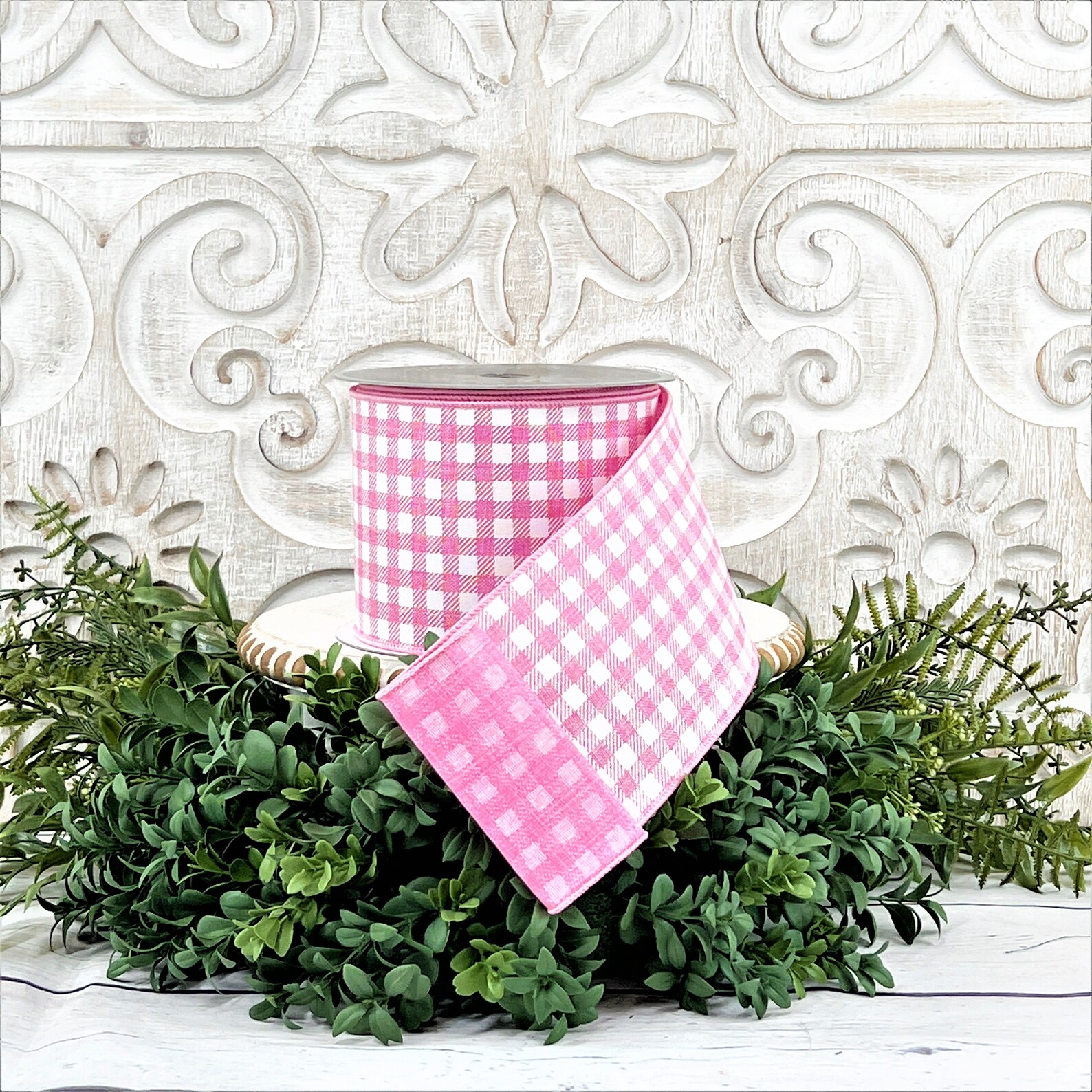 Pink Gingham Ribbon Pink and White Check Ribbon Farrisilk - Etsy