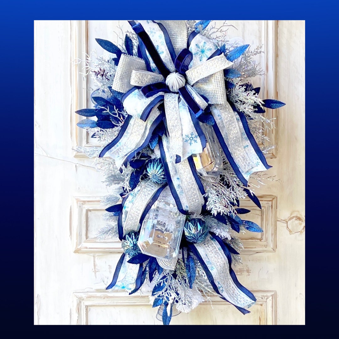 Blue Jeweled Christmas Wreath, Christmas Swag With Jewels, Christmas ...