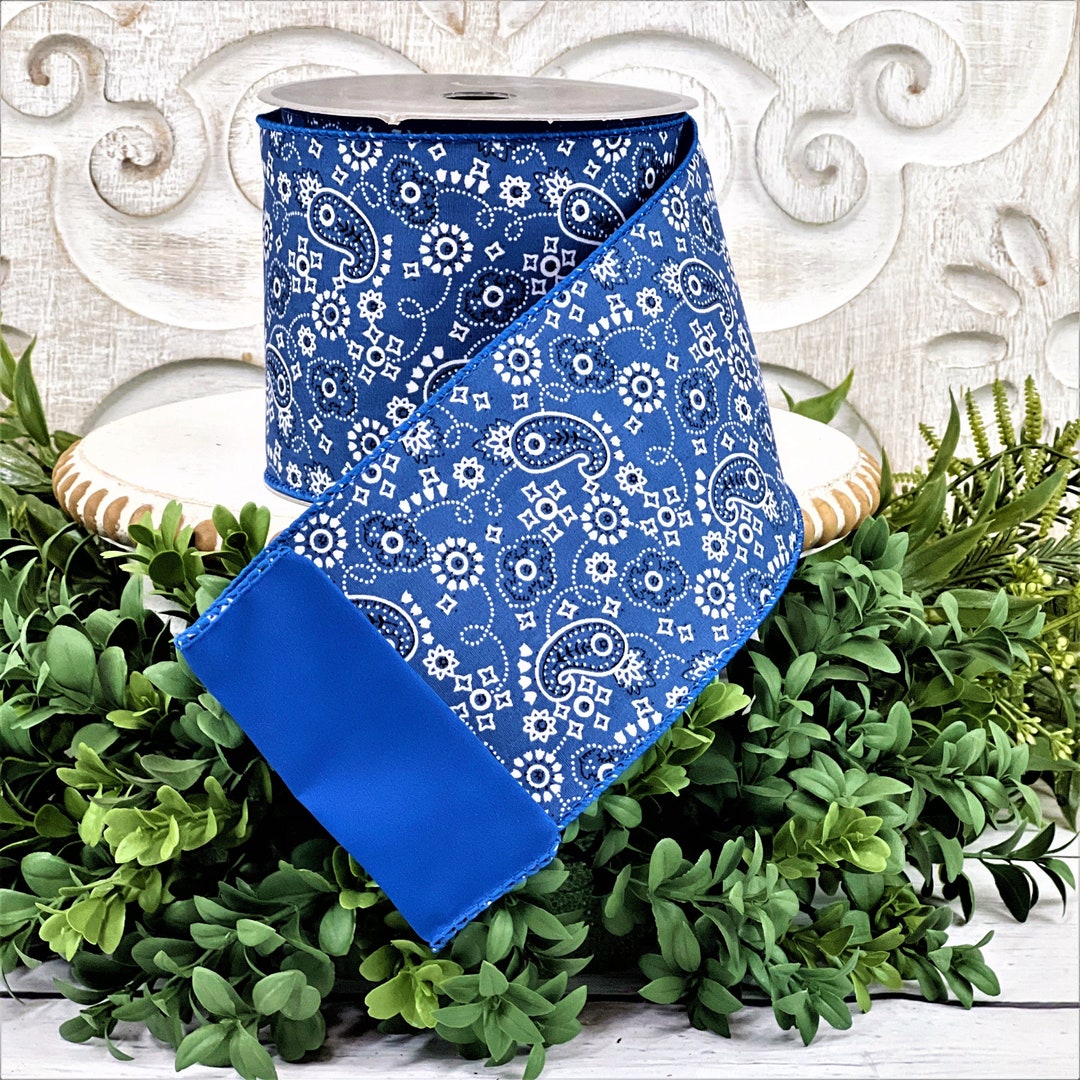 Blue Paisley Ribbon, 4" Blue Ribbon, Blue Wired Ribbon, 4" Paisley ...
