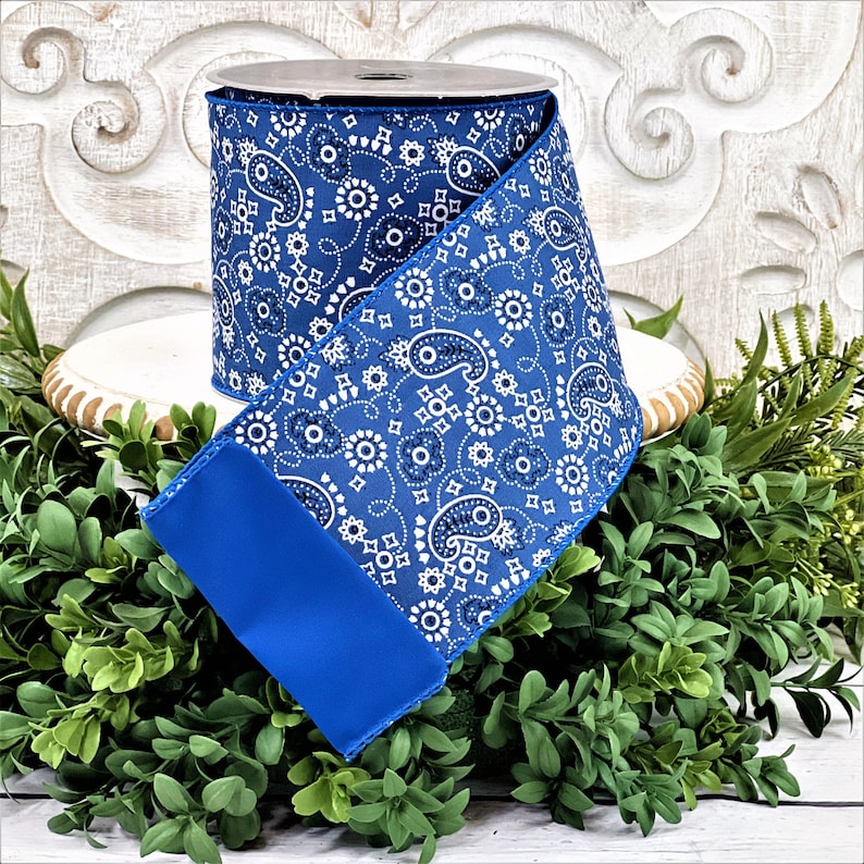 Blue Paisley Wired Ribbon: 4" Farrisilk Bandana Ribbon - Etsy