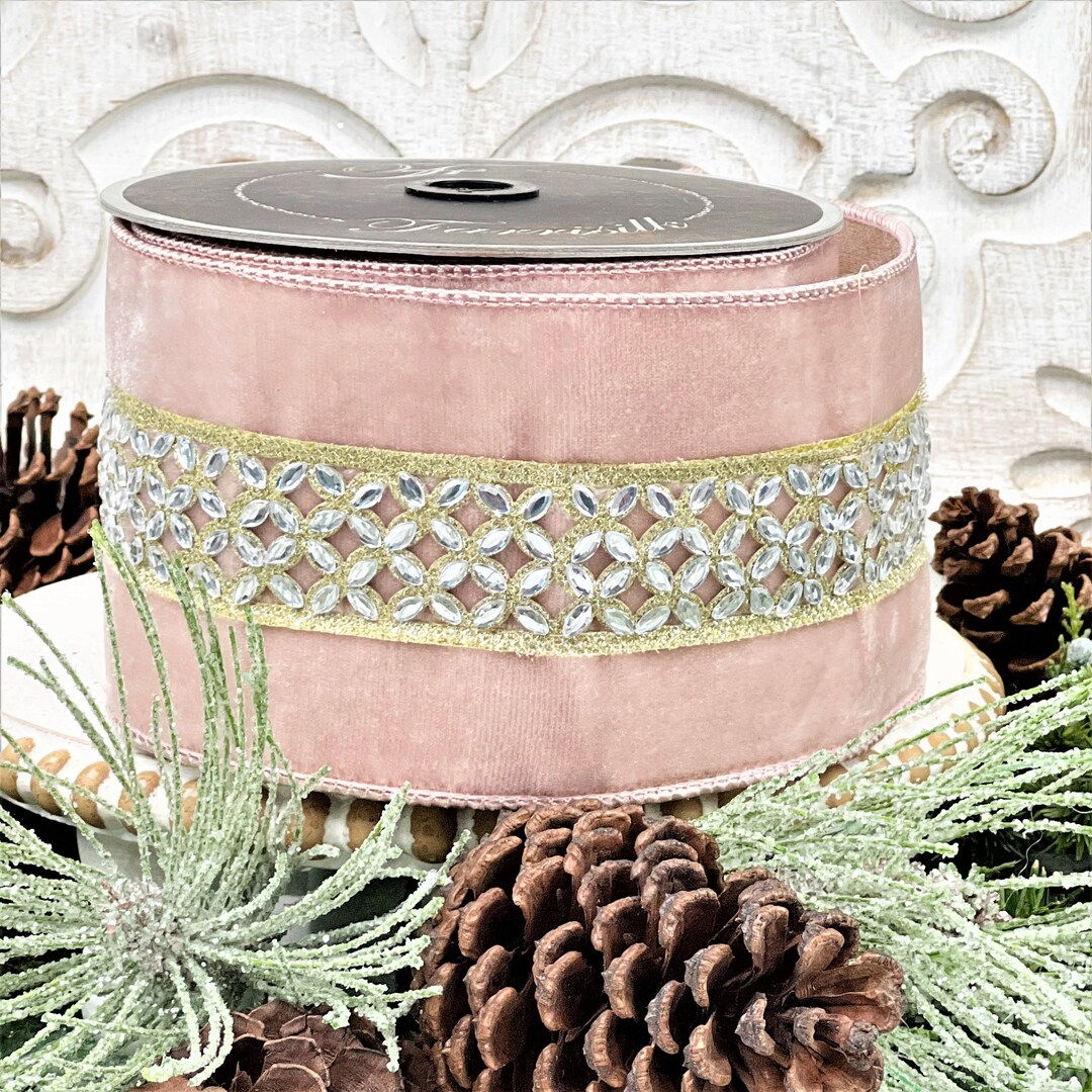 Pink Velvet Jeweled Ribbon, Rose Velvet Ribbon, Jeweled Velvet Ribbon ...