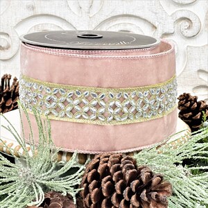 Pink Velvet Jeweled Ribbon, Rose Velvet Ribbon, Jeweled Velvet Ribbon ...