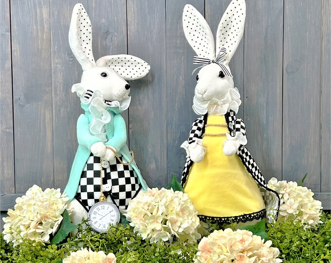 Designer Easter Bunny, Easter Bunny Couple, Check and Velvet Dressed ...
