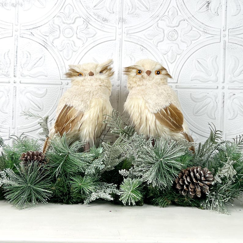 Realistic Snow Owl Set, Winter Woodland Christmas Decor, Holiday Bird ...