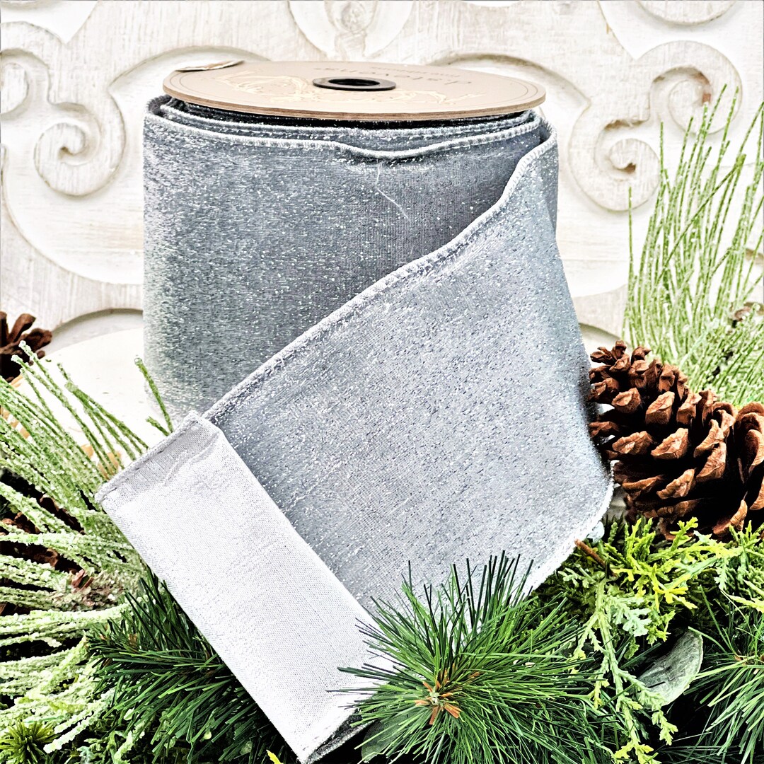 Silver Velvet Ribbon, Metallic Silver Velvet Ribbon, 2.5”silver Ribbon ...