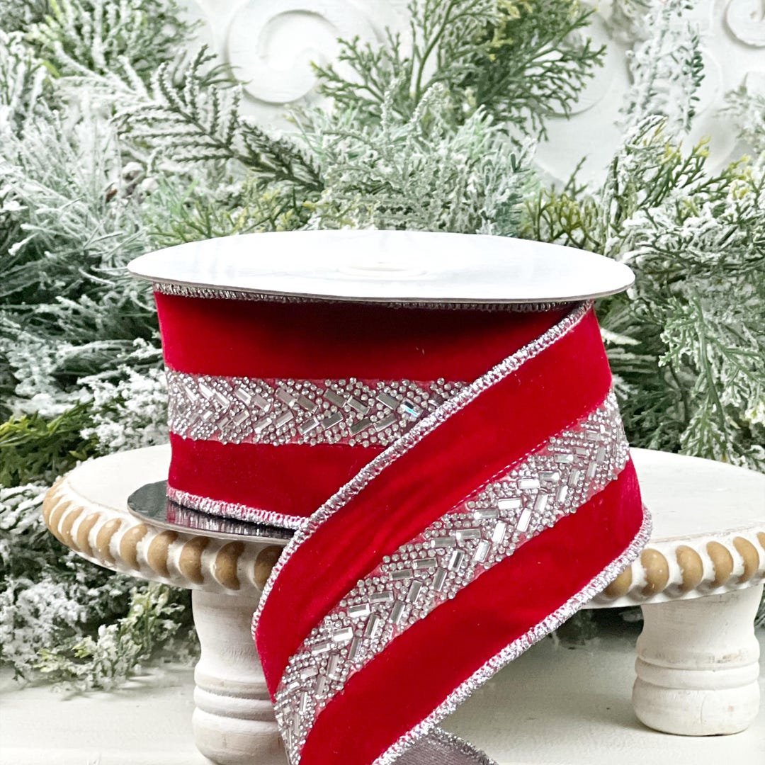 Jeweled Red Velvet Ribbon: Wired Edge Holiday & Wedding Decor - Etsy