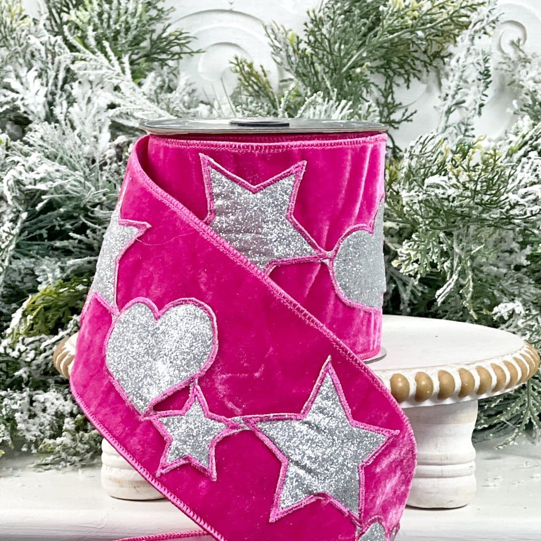Nancy Brown Hot Pink Velvet Ribbon With Heart and Star Accents ...