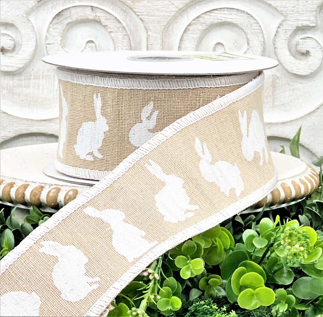 2.5" Bunny Ribbon, Wired Easter Bunny Ribbon, Cotton Jute Bunny Ribbon ...