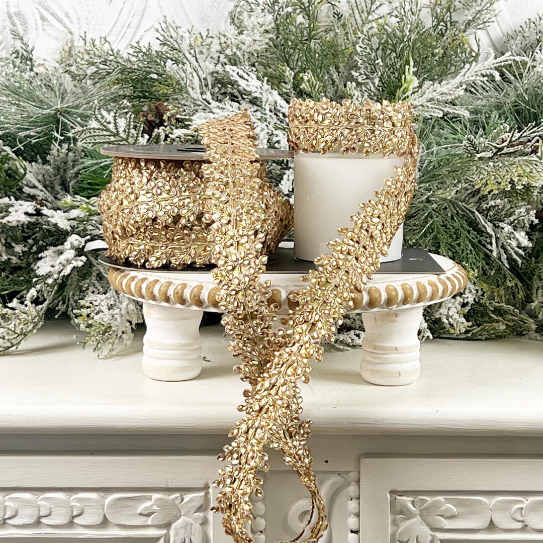 Farrisilk Jeweled Ornate Ribbon, Gold Rhinestone Adhesive Ribbon ...