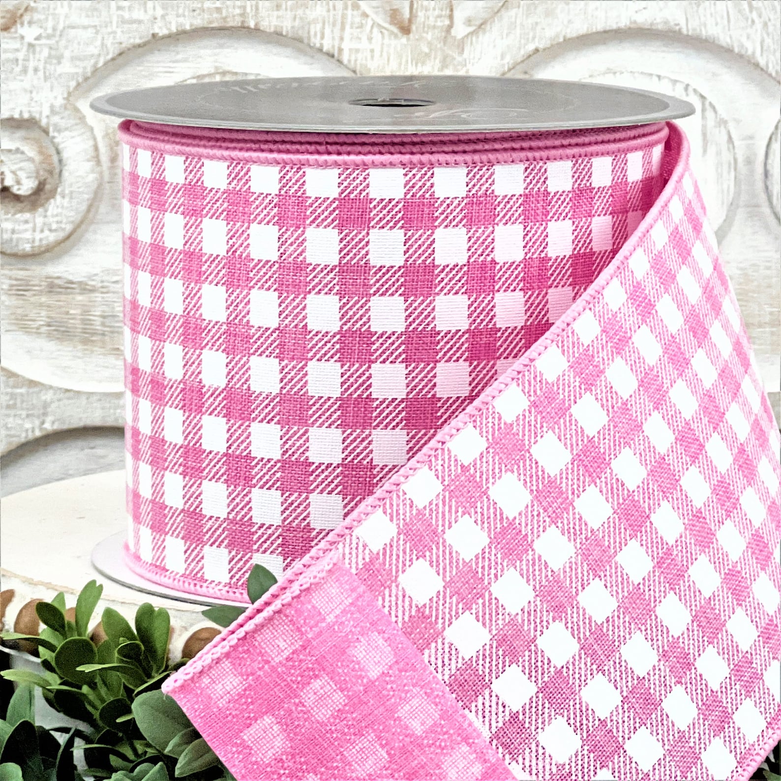Pink Gingham Ribbon Pink and White Check Ribbon Farrisilk - Etsy